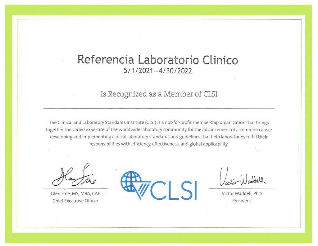 Referencia Laboratorio Clínico – Certificado de Reconocimiento como ...